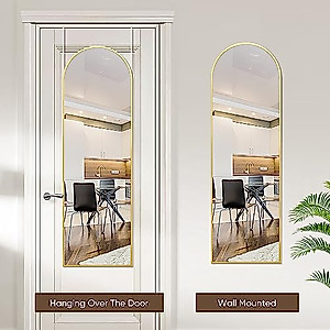 Antok Over The Door Mirror Full Length, 50"x16" Arched Top, Gold Frame, Modern Style, Shatterproof, Adjustable Height, Bedroom, Bathroom, Living Room