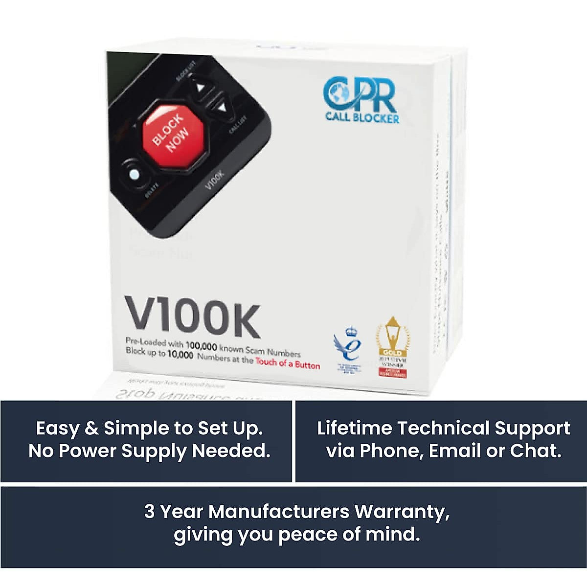 CPR V100K Spam Call Blocker for Landline Phones – Stop All Unwanted Calls at a Touch of a Button - Scam Call Blocker for Home Phones