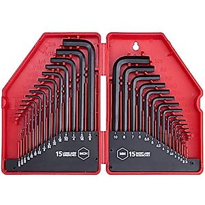 EFFICERE 30-Piece Premium Hex Key Allen Wrench Set, SAE and Metric Assortment, L Shape, Chrome Vanadium Steel, Precise and Chamfered Tips | SAE 0.028-3/8 inch | Metric 0.7-10 mm | In Storage Case