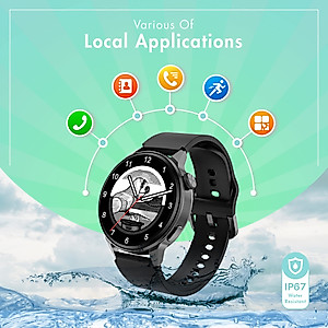 EKTON Smart Watches for Men & Women - Smart Watch for Android Phones, Make/Answer Calls, Messaging, Voice Assistant, NFC Functions, Wireless Charging, Long Battery Life, Black