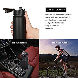 GOPPUS Kids Water Bottle with Straw Spout Wide Mouth Lid 20 oz Leak Proof Double Walled Metal Insulated Stainless Steel Sports Water Bottles with Strap Handle Stickers for Boys Girls School(3 Lids)