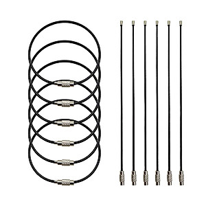 HSULAN Key Ring 6.8" Stainless Steel Wire Twist Lock Heavy Duty Car Keychains,2mm ID Tag Keepers Cable,Luggage Tag Loops(Black-12-ring)