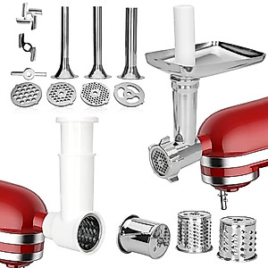 Meat Grinder Attachment Replacement for Kitchenaid Stand Mixers Meat Grinder, Meat Grinder Attachment For Grinder Attachment, Meat Grinder&Slicer Attachment with3 Sausage Tubes