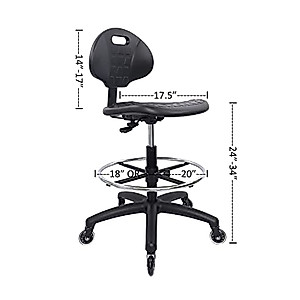 CHAIR MASTER (Tall Bench Stool, Rubber Roller Blade Stye Casters) Easy to Clean! Ergonomic Polyurethane Drafting Stool. Seat Height Range 24"-34". Home Office Lab Workstation.