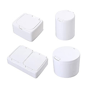 Hooshion Qtip Holder Dispenser with Lids, 4 Pack Plastic Cotton Swabs Dispenser for Vanity Makeup Organizer Storage, Qtip Holder Bathroom Set for Cotton Swab, Ball, Pads, Floss