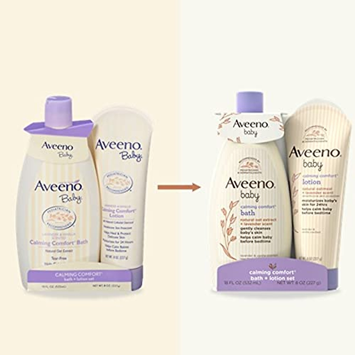 Aveeno Baby Calming Comfort Bath & Lotion Set, Night time Baby Skin Care Products with Natural Oat Extract, Lavender & Vanilla Scents, Paraben-Free, 2 Items