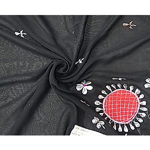 Peegli Indian Black Vintage Georgette DIY Craft Cloth Traditional Sarong Fabric Embroidered Textile