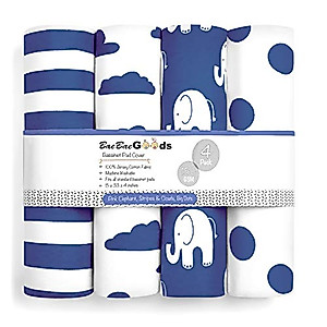 Bassinet Bed Sheets – Premium Bassinet Fitted Sheet for Halo, Mika Micky, Maxi COSI & Others - 4 Pack 100% Jersey Knit - Bassinet Bedding for Standard Size Oval or Halo Bassinet Pads for Boys & Girls