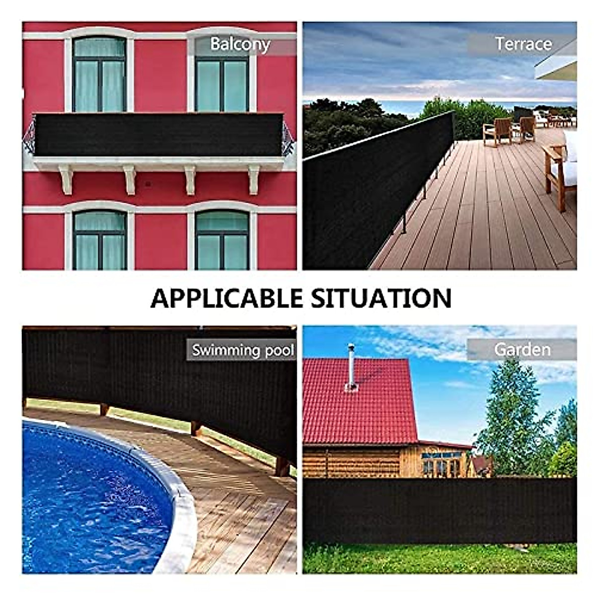 MGCD Balcony Privacy Screen, HDPE Garden Screening Shade Netting, 5M Outdoor Anti-Peeping Fence, Double-Sided Wall-Mounted Sunscreen (Color : Black, Size : 0.9x5m)