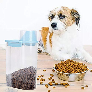 PISSION Pet Food Storage Container with Graduated Cup and Seal Buckles Food Dispenser for Dogs Cats (Blue)