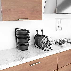 REEQMONT 2 Pack - Heavy Duty Pot Rack Organizer, 5 Tier Pan Rack Holder, Holds Cast Iron Skillets, Dutch Oven, Frying Pan, Griddles - No Assembly Required, 15.9'' H