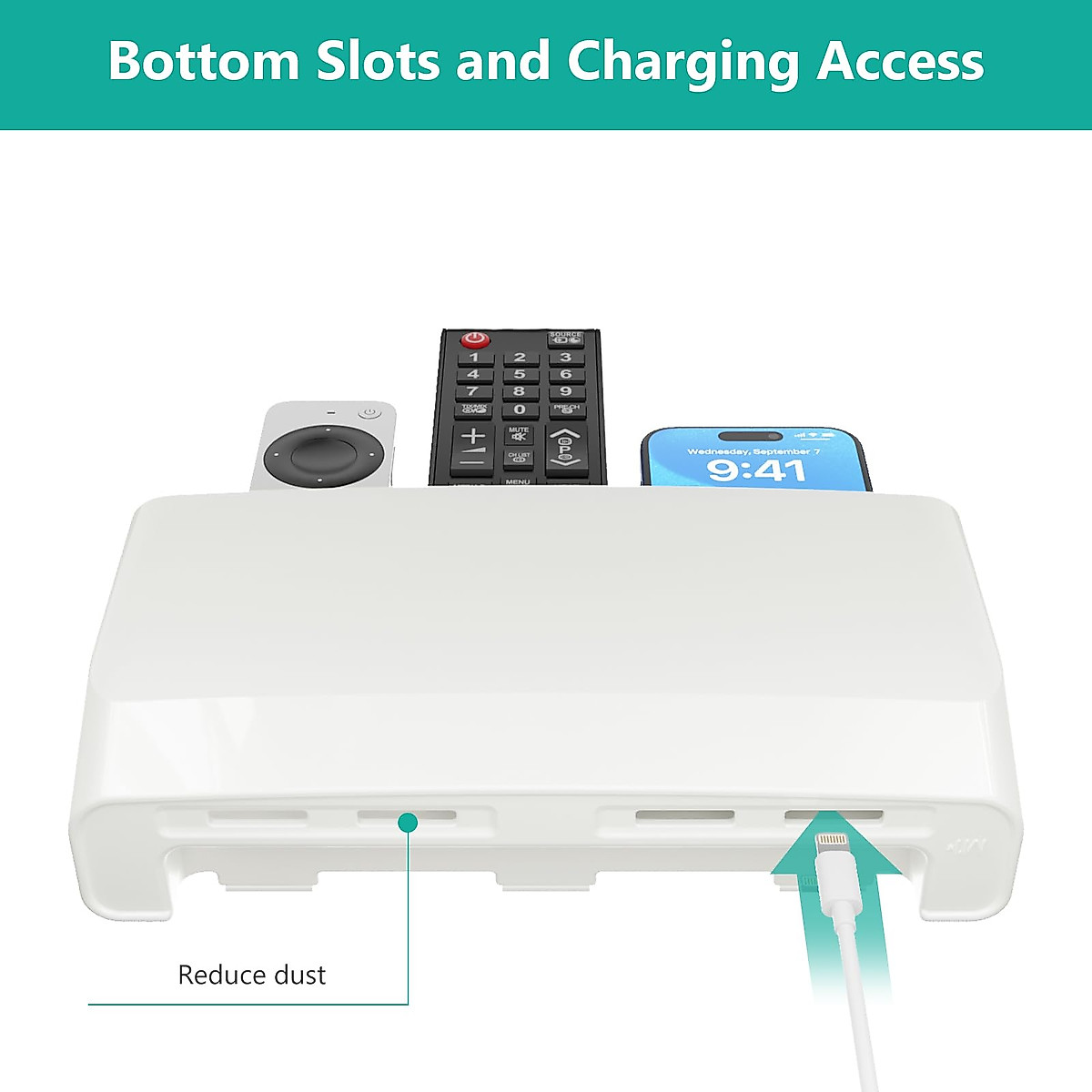 WALI Remote Control Holder Wall Mount 2 Pack, 8 Inch Hole-Free TV Remote Holder Wall Mount No Need to Drill Holes Adhesive Remote Control Wall Holder for 3 or 4 Remote Controls, White (WMH002-W)