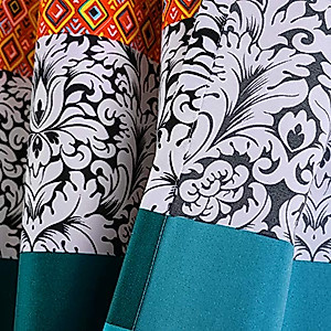 Lush Decor Boho Stripe Window Curtain Bohemian Geomatric Floral Design Panel Pair, 52" W x 84" L, Turquoise & Tangerine