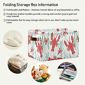 Lobster Storage Basket Set of 2 Large Fabric Beach Storage Basket Bins Box Cube with Handles Collapsible Closet Shelf Clothes Organizer Basket for Nursery Bedroom