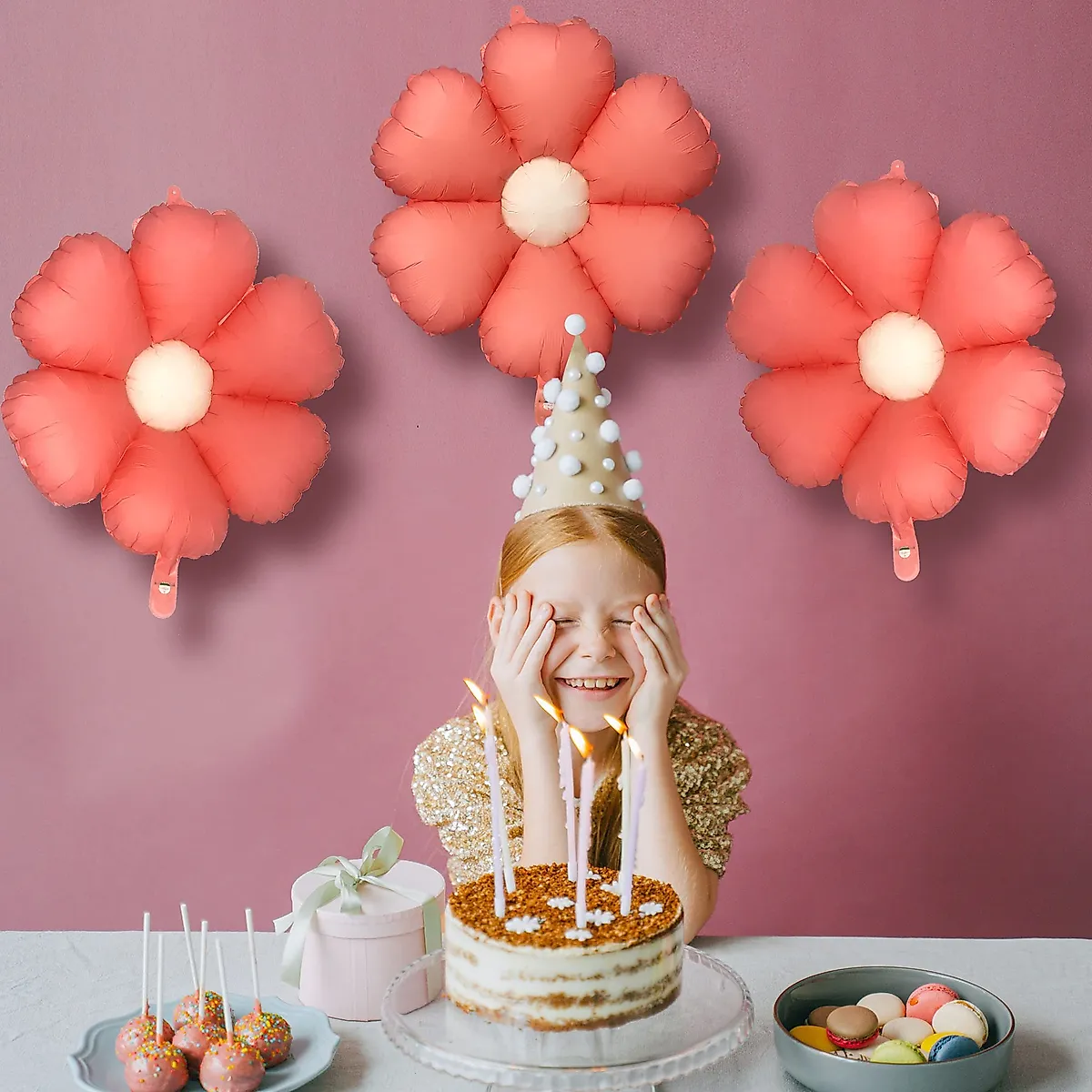 Pink Daisy Balloons Groovy Party Large Flower Balloon Spring Themed Birthday Party Decorations Giant Floral Hippie Party Supplies Foil Mylar Balloons for Baby Shower Wedding 5 Pcs