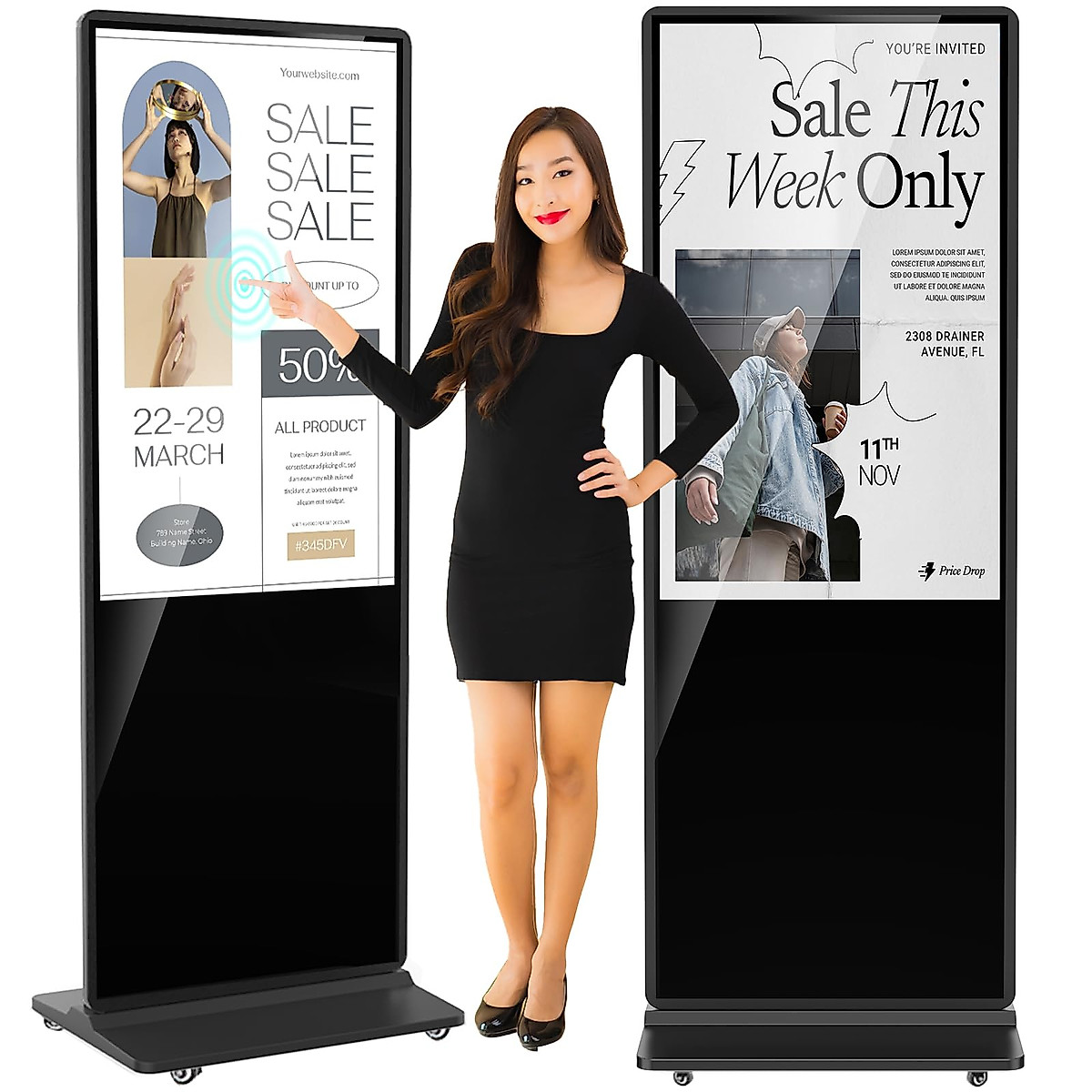 YCKJNB 49 inch Indoor Digital Signage 2K Touchscreen IPS Floor Standing Digital Kiosks Interactive Displays with WiFi HDMI/USB Input Auto AD Player, Android OS Black