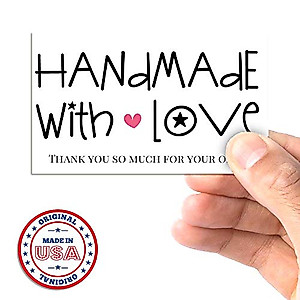 Handmade With Love Thank You Customer Appreciation Package Inserts for Small Businesses, 100 2" X 3.5” Single Sided Insert Cards by AmandaCreation