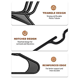 Jersow Black Plastic Hangers 50 Pack, Clothes Hangers Space Saving, Heavy Duty Coat Hangers for Closet, Non Slip Clothing Notched Hangers, Durable Slim Black Hangers for Coat, Shirt, Short, Suits