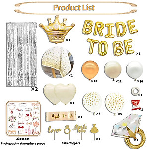 Generic Bride to be Decorations for Bridal Shower Bachelorette Party Pearly White Champagne Gold Includes Balloons Sash Cake Topper Photo Props Tablecloths and More