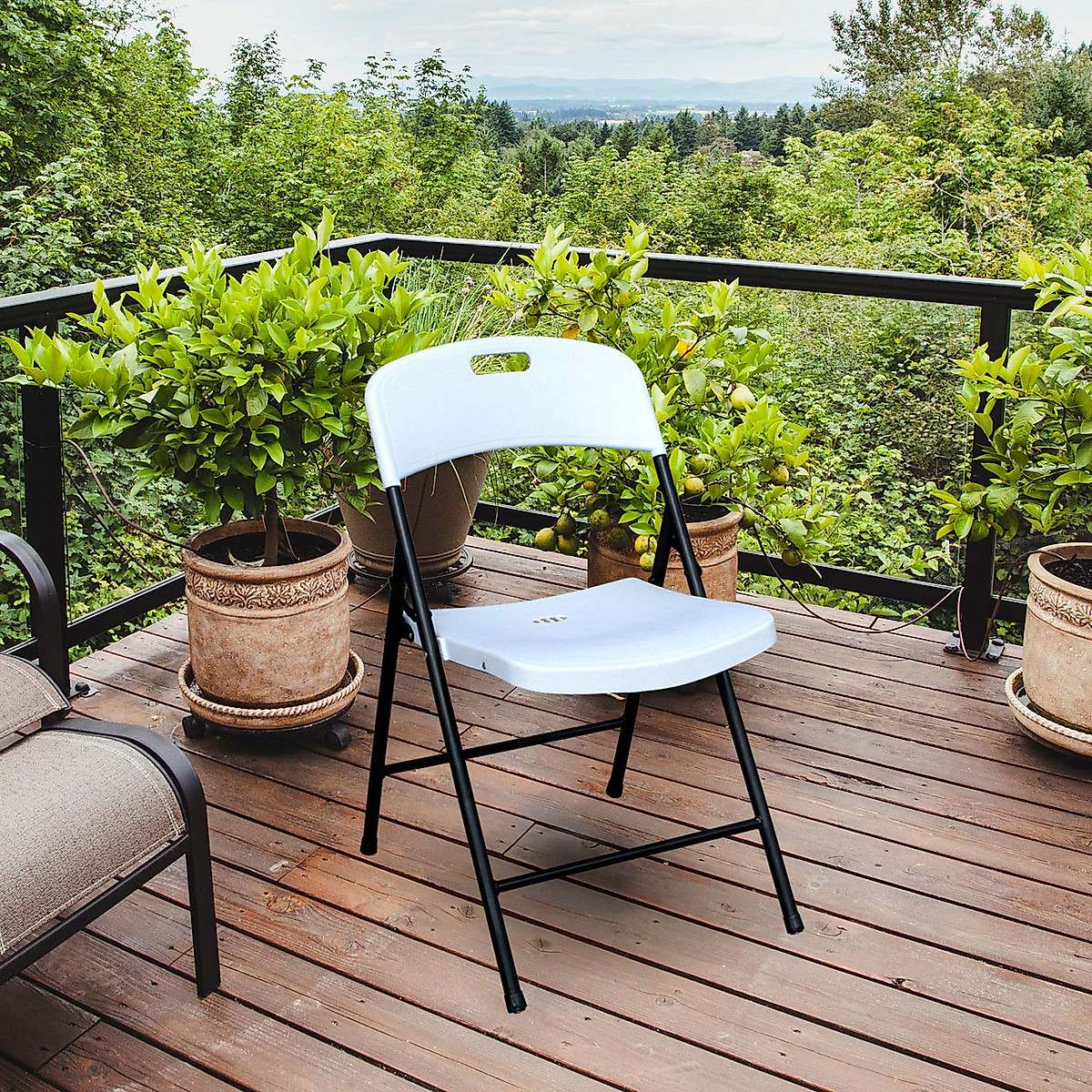 Peakform Fully Assembled Durable Ergonomic Lightweight Plastic Foldable Chair with Metal Frame for Indoor or Outdoor Use, 4 Pack, White