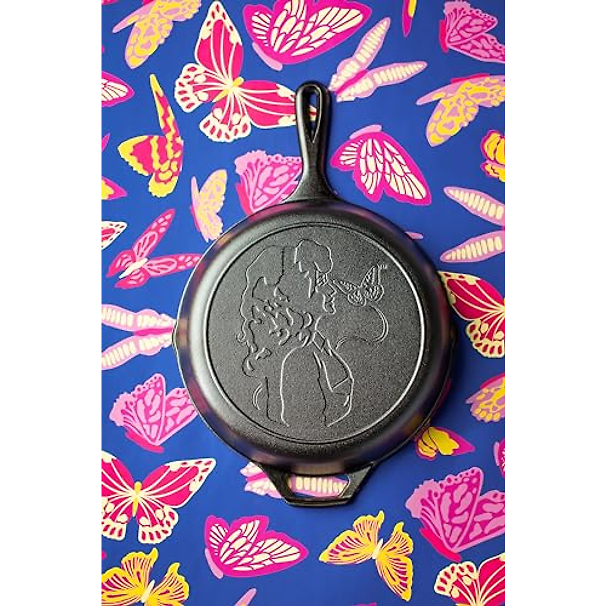 Lodge 10.25 Inch Dolly Parton Pre-Seasoned Cast Iron Stamped Skillet - Signature Teardrop Handle - Use in the Oven, on the Stove, on the Grill, or Over a Campfire, Black