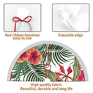 Christmas Tree Skirt 30" - Summer Hawaiian Printed Tree Skirt with Tassel Xmas Tree Decoration for Christmas Holiday