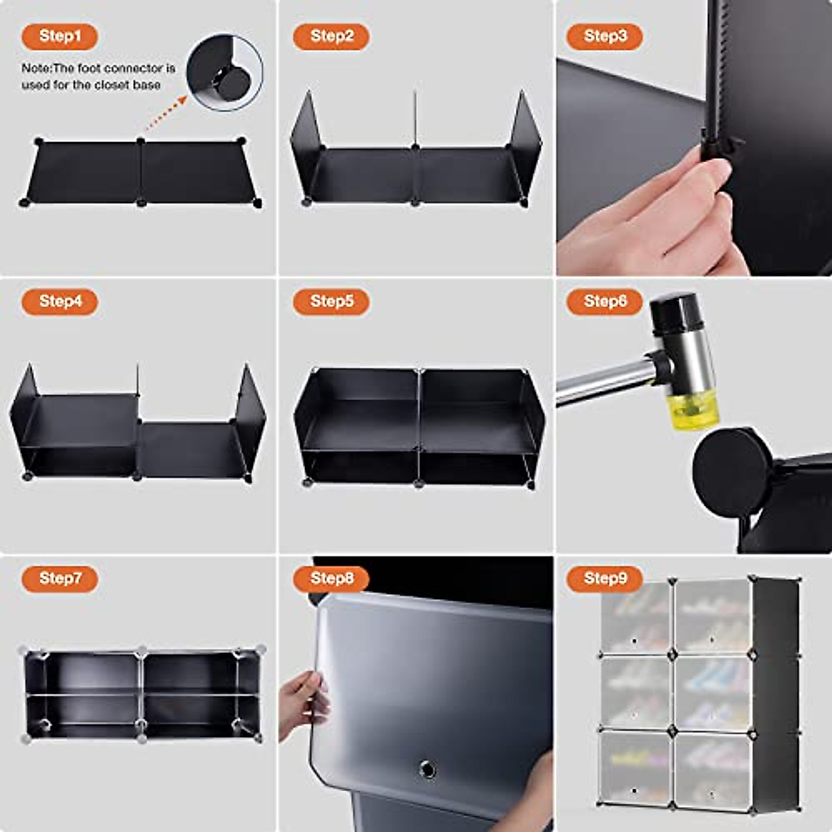 Shoe Rack Organizer, 6 Tier Shoe Storage Cabinet with Doors for Closet, Stackable 24 Pair Plastic Shoe Shelves Organizer,Expandable Free Standing Shoe Rack for Entryway Bedroom Hallway