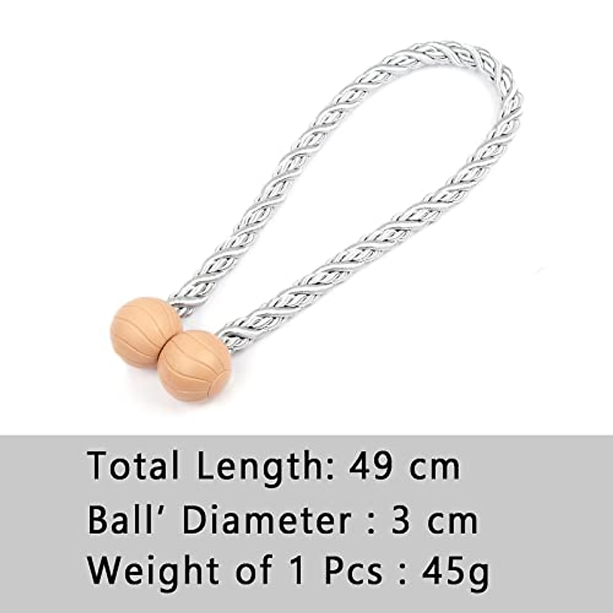 Fenghuangwu 2 Pack Magnetic Curtain Tiebacks for Drapes,Outdoor Elegant Decorative Tie Backs Weave Holdbacks for Blackout Sheer Window Treatment, Upgrade (Silver, Ball)