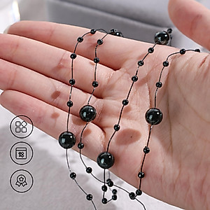 DOMESTAR 20PCS Black Candle Floating Vase Fillers, Floating Pearl Beads Strings Faux Pearls Beads and 4,000PCS Water Gel Beads, Vase Fillers No Hole Vase Pearls for Centerpiece