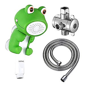 KAIYING Children's Handheld Shower Head,Cartoon Water Flow Spray Shower Head Baby Kids Toddler Bath Bathing Accessories (J:Showerhead(Froggie)+Hose+Diverter)