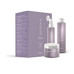 Vitality’s Purblond Brassy Tone Neutralizer Hair Care Kit - Shampoo 8.4 fl oz - Mask 6.7 fl oz - Glowing Serum 5 fl oz Removes Yellow Orange Hues, For Blonde, Lightened, or Naturally Grey Hair