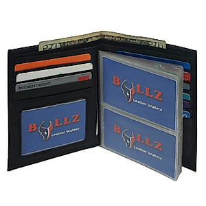 Leather European Bifold Hipster Mens Wallet With Heavy Duty Vinyl Wallet Insert (Black)