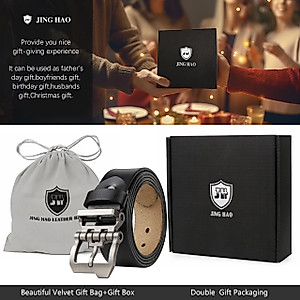 JingHao Belts for Men Big and Tall,Mens Belt Leather for Casual Jeans Dress Work All Size 28"-64" Black Brown Width 1.45" Aa10 (60"-62"/ Belt Length 165cm, Black)