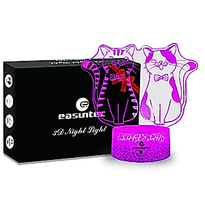 easuntec Cat Gifts for Cat Lovers Cat Lamp with Remote & Smart Touch 7 Colors + 16 Colors Changing Dimmable Cat Gifts 4 5 6 7 8 Year Old Girl Gifts (2Cat 16WT)