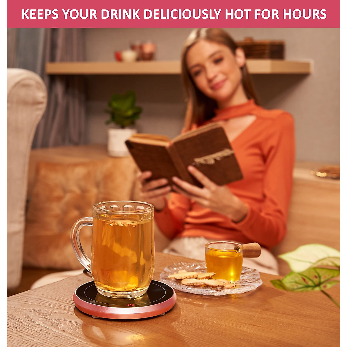 Nouvati Mug Warmer/Candle Warmer Plate/Coffee Warmer for Desk Auto Shut Off: Excellent Heating, 2 Heating Modes, Safety Features, Sleek & Compact Design; Tea Warmer (Rose Pink)