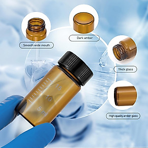 Njvial 36Pcs 20ml Small Amber Glass Vials with Lids and Scale Lab Sample Vials Empty Refillable Perfume Travel Mini Glass Graduated Measuring Bottles with Screw Caps for Essential Oils