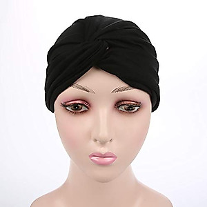 Chemo Sleep Turban Headwear Scarf Beanie Cap Hat for Cancer Patient Hair Loss (Black)