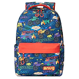 Snug Kids Backpack for School, Sports and Travel Perfect for Ages 4+ (Monster Trucks)