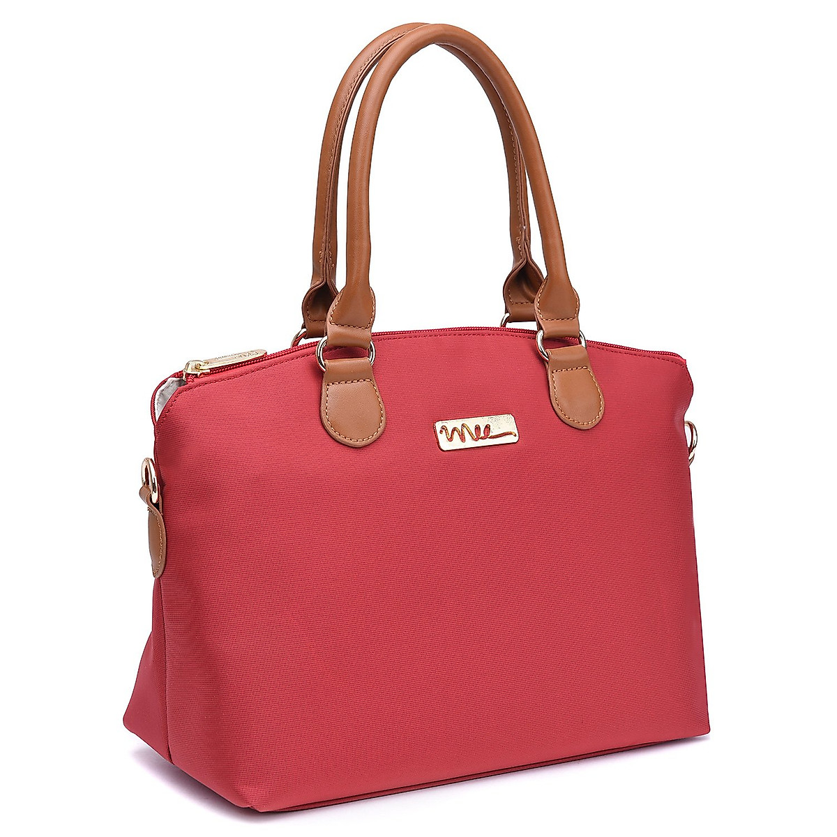 NNEE Water Resistance Nylon Top Handle Satchel Handbag with Multiple Pocket Design - Red