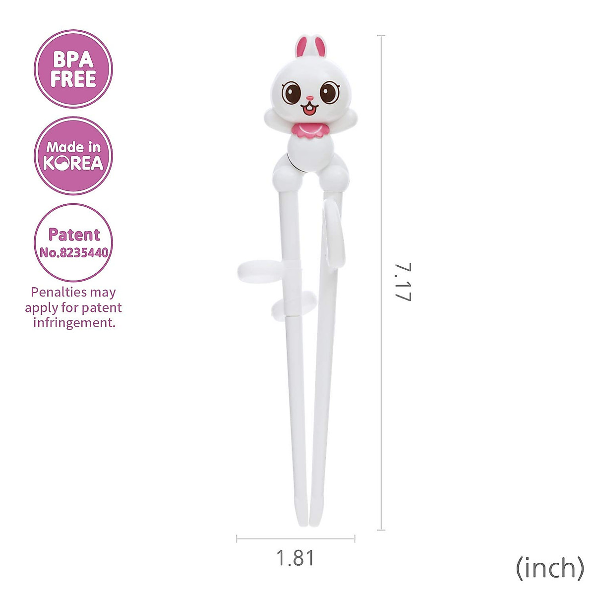 Edison Friends Rabbit White Chopsticks, Training Chopsticks, Learning, Beginner, Brain Training, Practice, Korean Food, Japanese Sushi, 1 Step to Learn Chopstick, Right Handed - Made in Korea