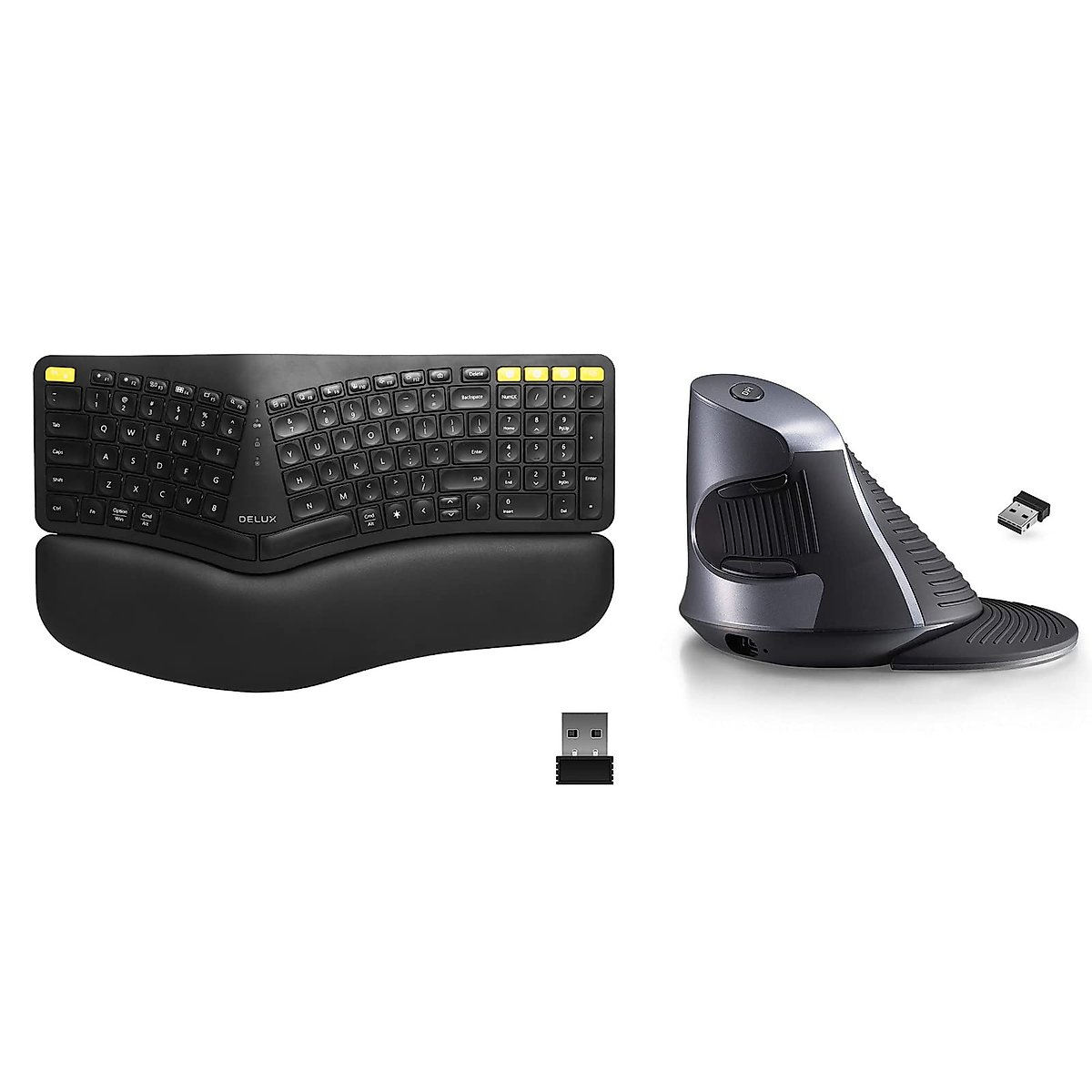 DeLUX Wireless Ergo Keyboard with Backlit GM902PRO and Vertical Mouse M618GGX