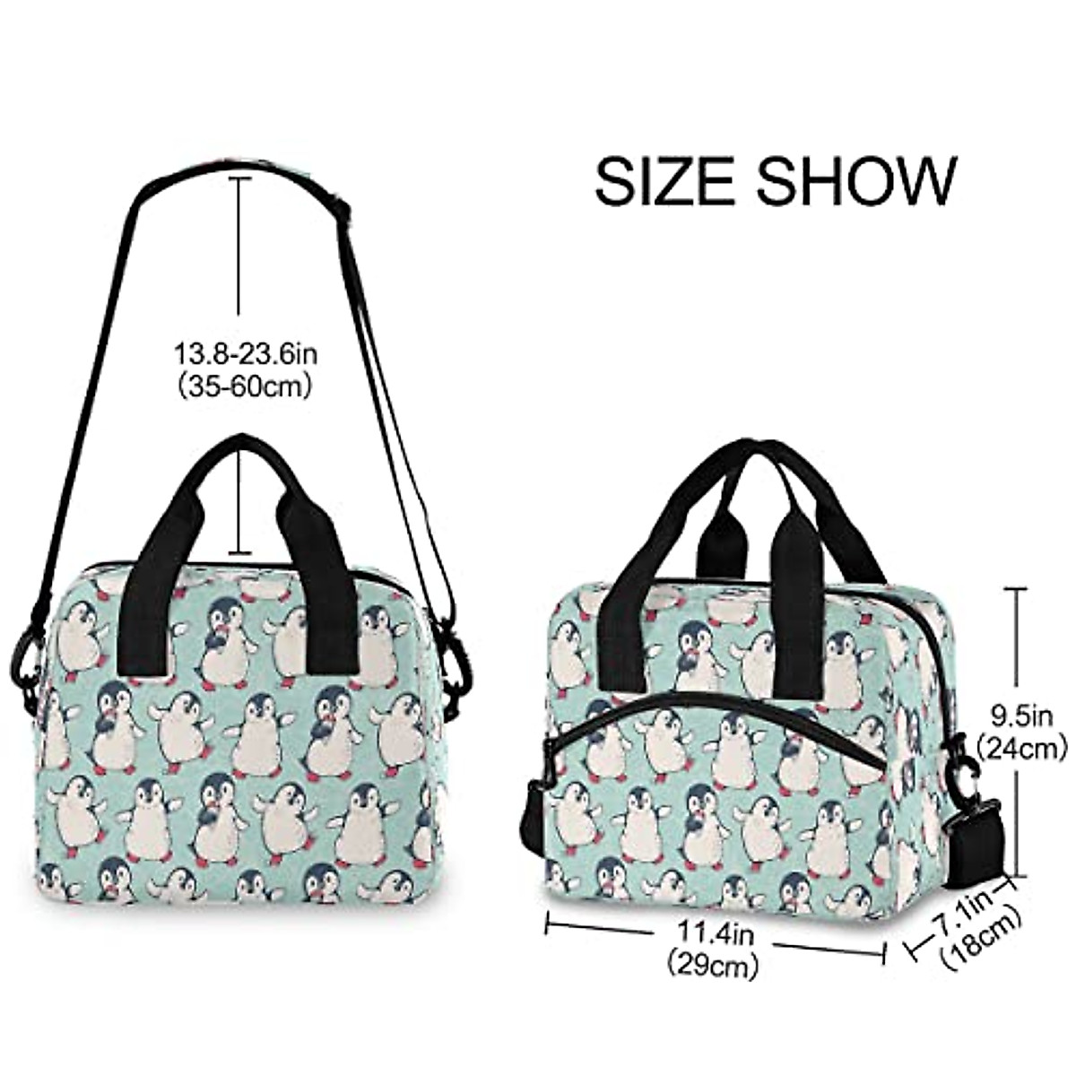 Cute Penguins Reusable Insulated Lunch Bag Lunch Tote Bag for Women Men,Animals Cooler Bag Lunch Box Container with Adjustable Shoulder Strap for Picnic School Work Office