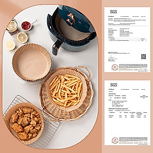 Air Fryer Disposable Paper Liner Air Fryer Parchment Paper Non-stick Parchment Paper for Frying, Baking, Cooking, Roasting and Microwave - Unbleached, Oil-proof(50PCS/6.3'')