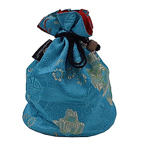 DharmaObjects ~ Tibetan OM Singing Bowl Set ~ With Mallet, Brocade Cushion & Carry Bag ~ For Meditation, Chakra Healing, Prayer, Yoga (OM, Turquoise)