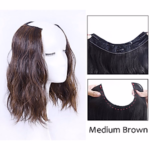 Medium Length 12" Wavy U-Shape Part Half Wig One Piece Clip in Hair Extension Medium Brown