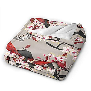 LodiSFOA Lightweight Microfiber Plush Throw Blanket Air Conditioner for Couch Bed Sofa Travel All Seasons… (Cardinals Birds Cherry Flowers, 40"×50")