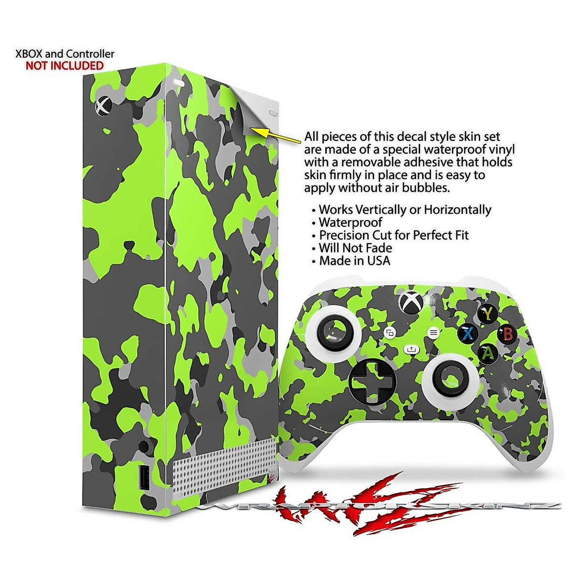 WraptorSkinz Skin Decal Vinyl Wrap compatible with the XBOX Series S Console and Controller WraptorCamo Old School Camouflage Camo Lime Green (GAMING CONSOLE NOT INCLUDED)