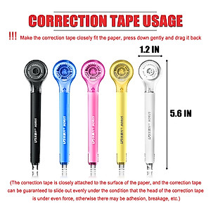 MAYRAIN 5pcs Correction Tape Pen, White, 1/5" x 236", Push-pull Protectiv