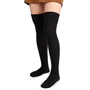 Moon Wood Women Thigh High Socks Black Over the Knee Leg Warmer Girls Tall Long Stockings, 1 Pack