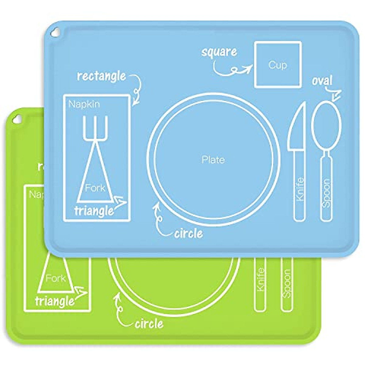 DGitaor Montesorri Placemat for Kids, Toddler Silicone Placemat for Dining Table, Non-Slip Baby Placemat, Dishwasher Safe, Wathet&Green